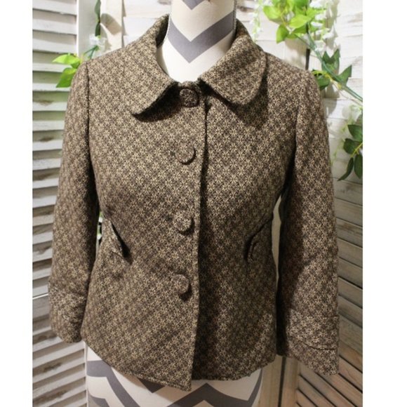 LOFT | Jackets & Coats | Loft Brown Floral Tweed Jacket Wool Blend 04 ...